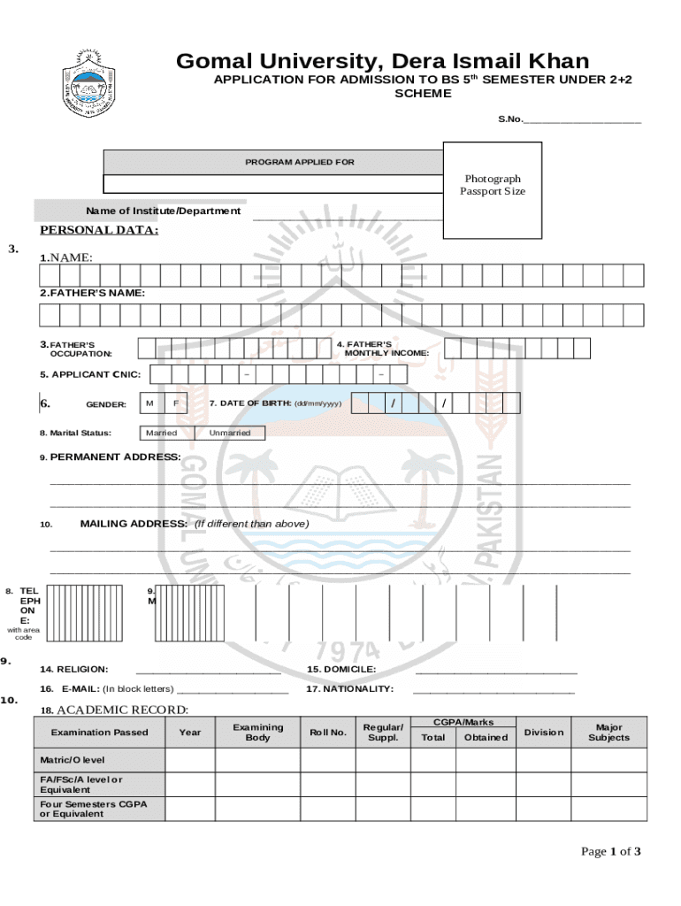GOMAL UNIVERSITY, DERA ISMAIL KHAN Doc Template Doc Template | pdfFiller