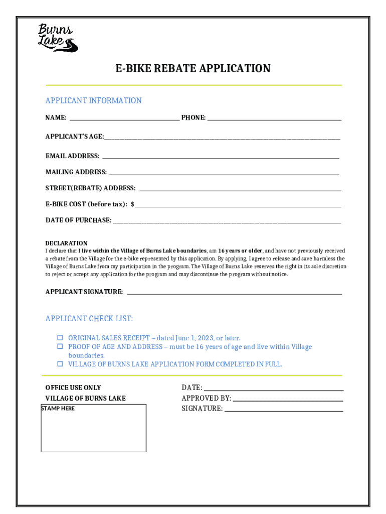 E-Bike Rebate Application Doc Template | pdfFiller