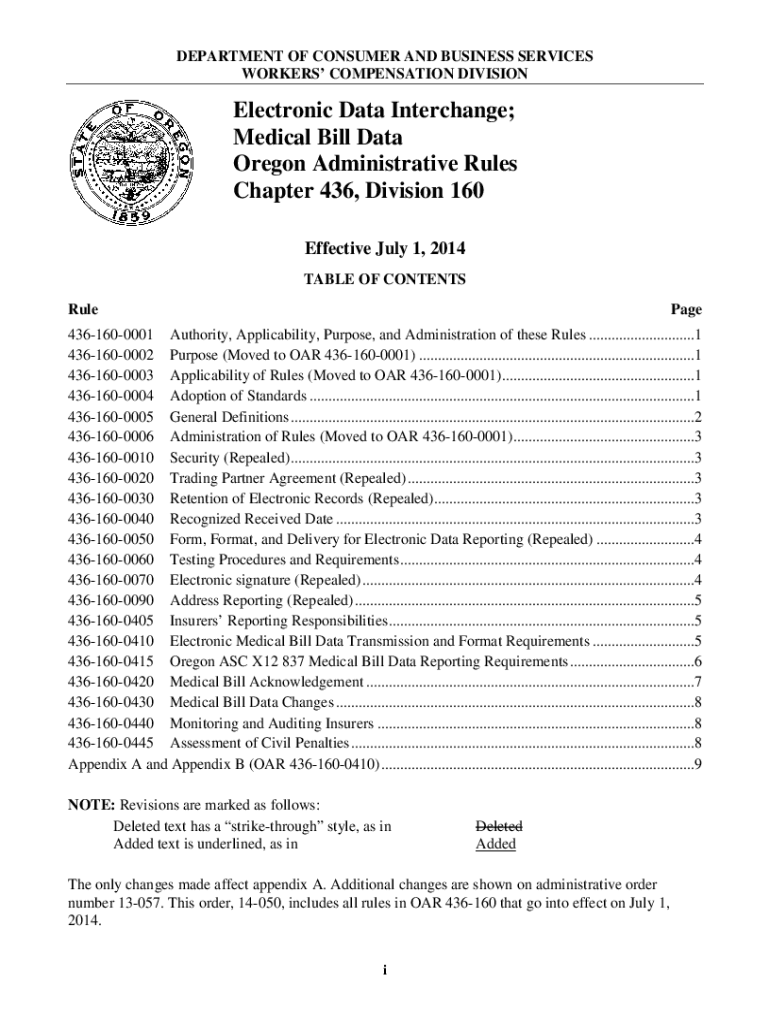 Fillable Online wcd oregon Medical Bill Data Oregon Administrative Rules Chapter 436 ... Fax ...