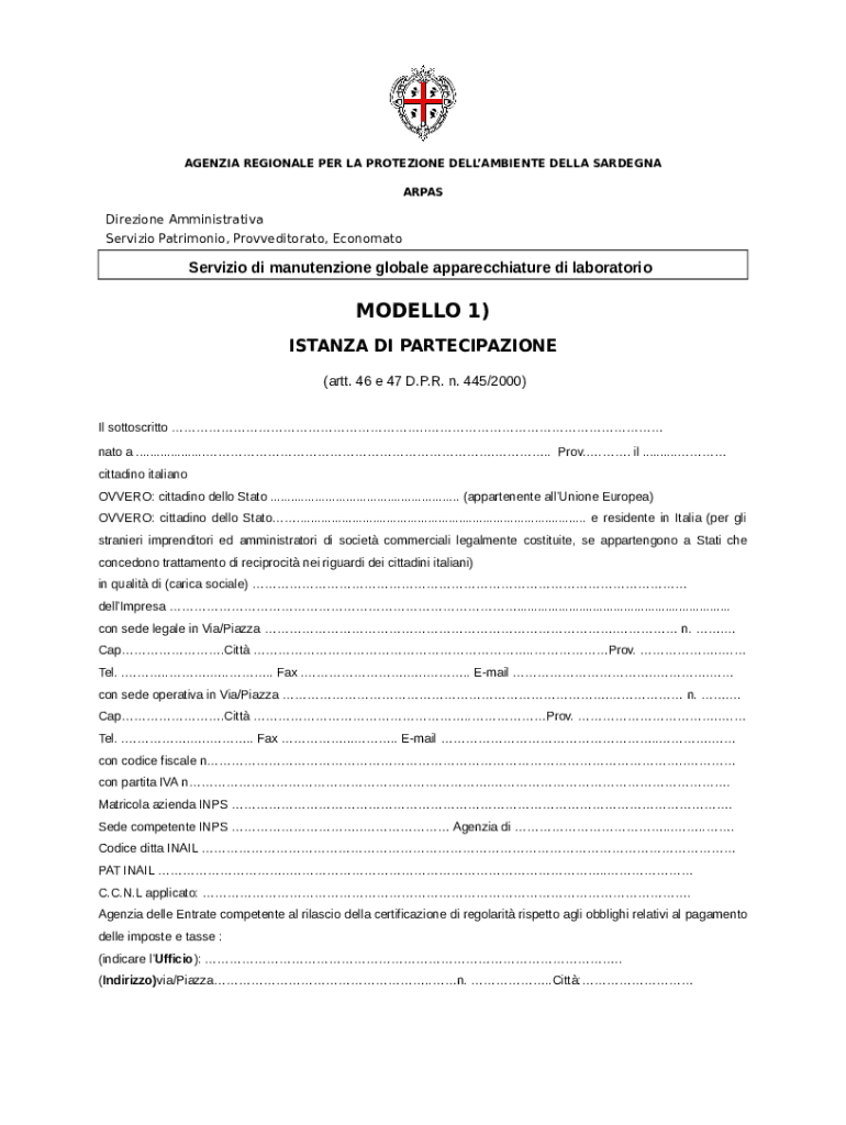Allegato n. 1 Domanda di partecipazione da compilare Doc Template | pdfFiller