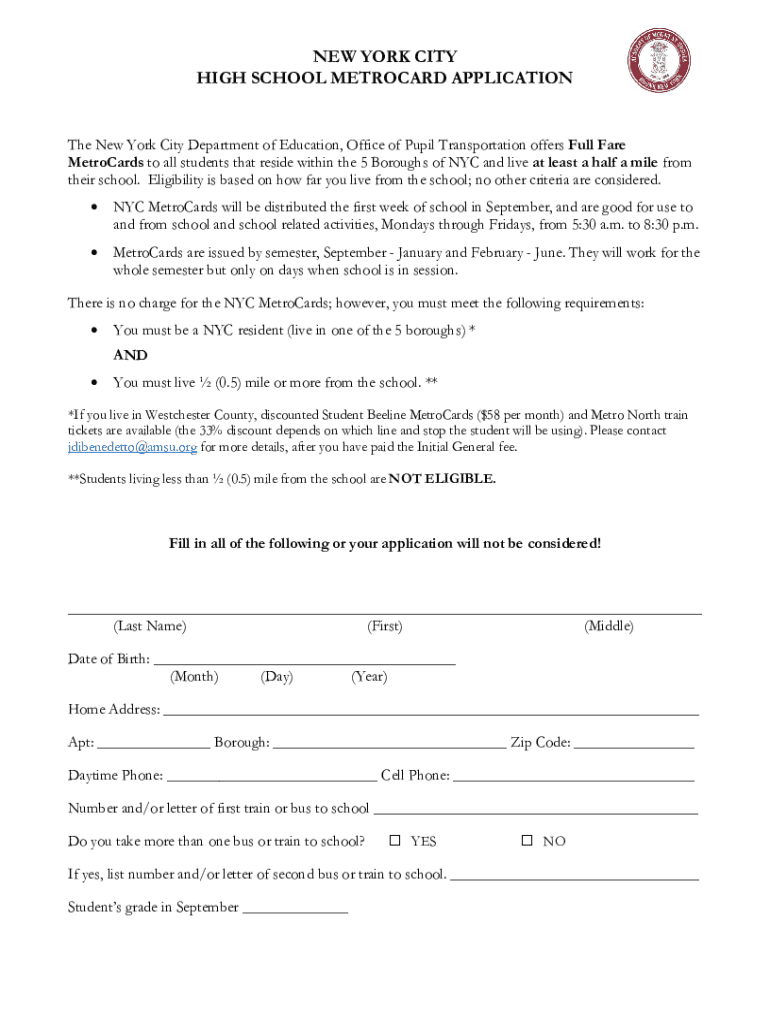 Fillable Online Provide all New York City Students with a full-fare ...