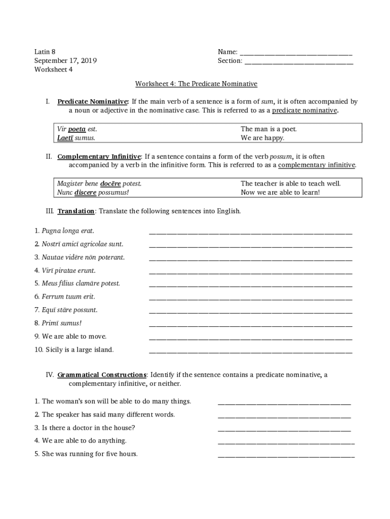 Fillable Online Worksheet 4 Predicate Nominative.doc Fax Email Print ...