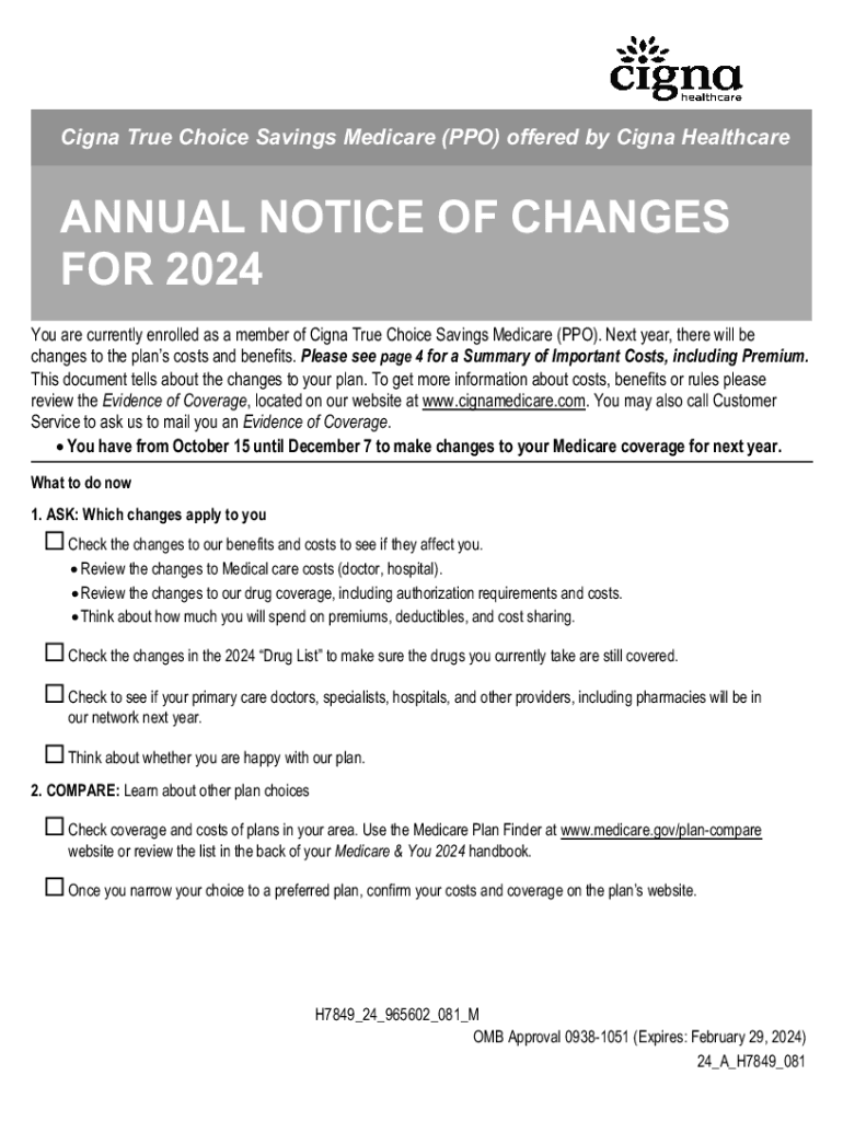 Fillable Online 2024 Cigna True Choice Savings Medicare (PPO) in IL ...