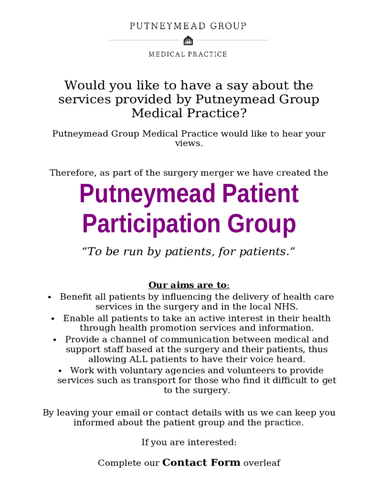 Putneymead Group Medical Practice Patient Participation Group Contact ...