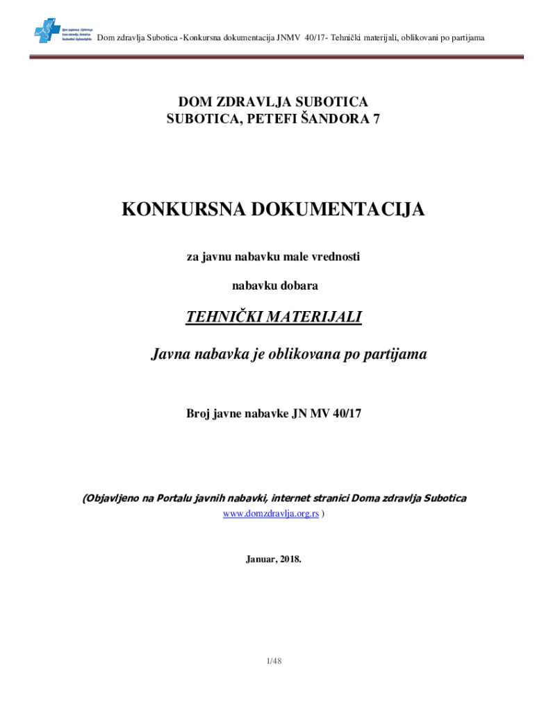Fillable Online domzdravlja org Dom zdravlja Subotica -Konkursna dokumentacija JNMV 40/17 ...