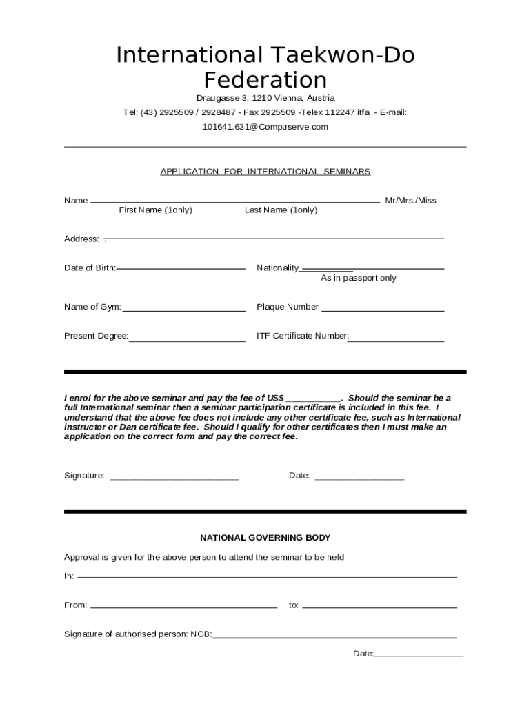 Contact - International TaekwonDo Federation Doc Template | pdfFiller