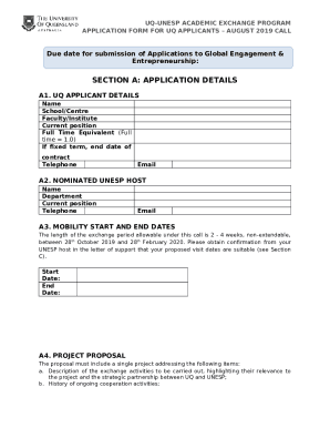 UQ UNESP Academic Exchange Application 2019. ... Doc Template | pdfFiller