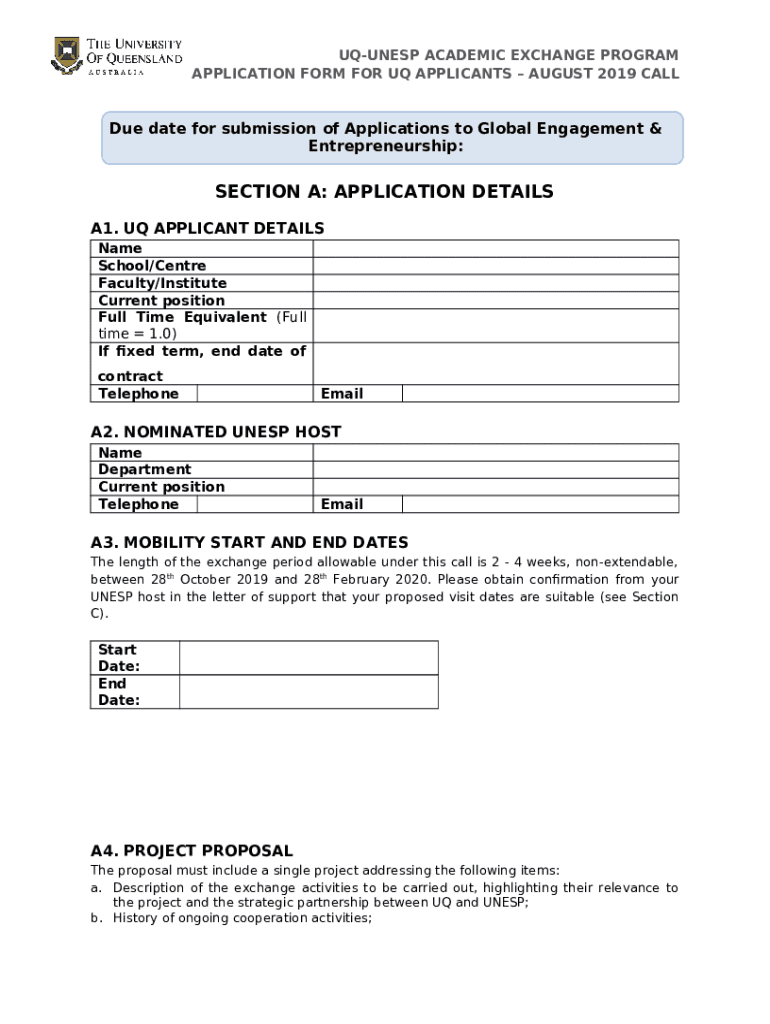 UQ UNESP Academic Exchange Application 2019. ... Doc Template | pdfFiller