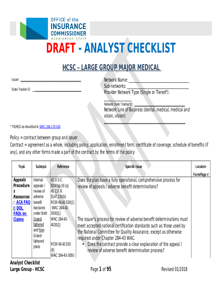 2019 Large Group HCSC Checklist. A checklist to be used by s analysts when submitting their 2019 ...