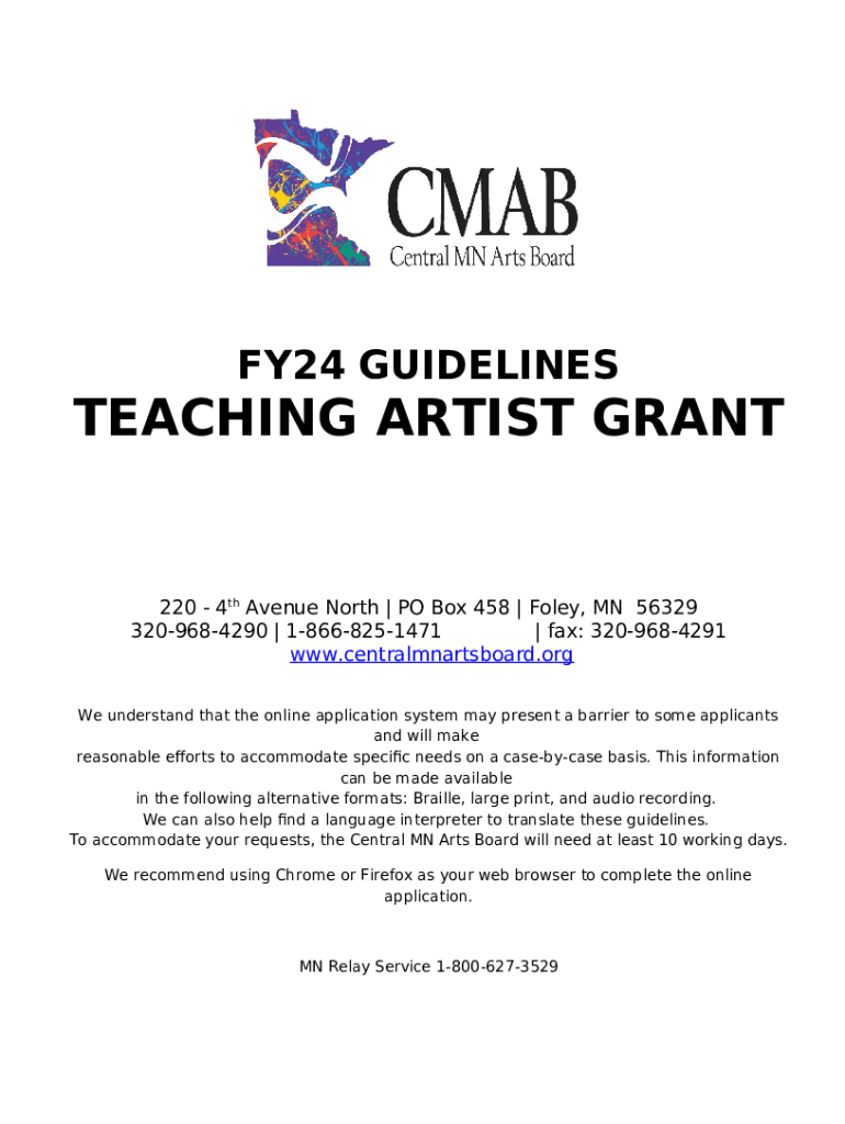 Arts in Alternative Education Grants FY2024 Program Guidelines Doc Template | pdfFiller