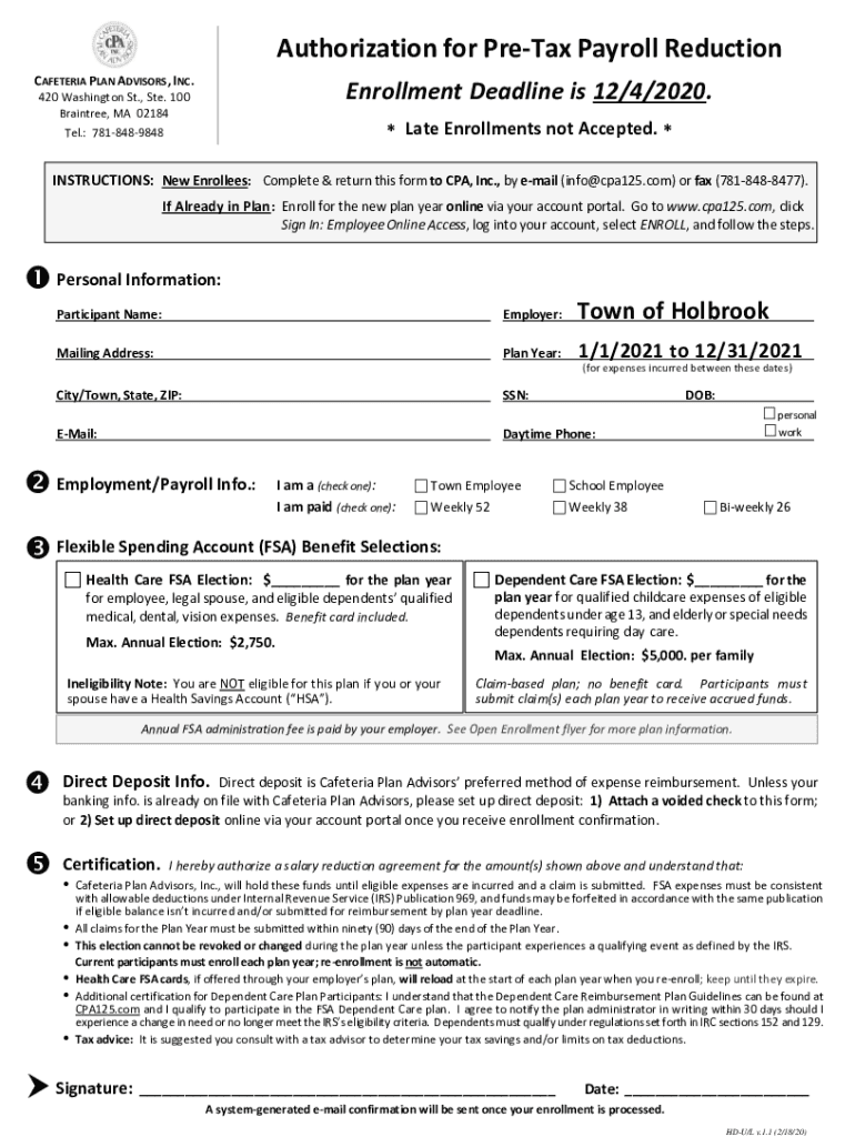 Fillable Online INSTRUCTIONS: New Enrollees: Complete & return this ...