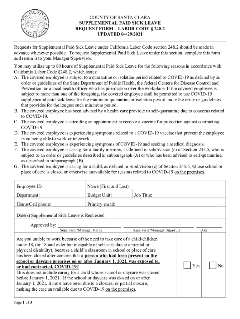 Fillable Online 2021-Supplemental-Paid-Sick-Leave-Request-Form ... Fax ...