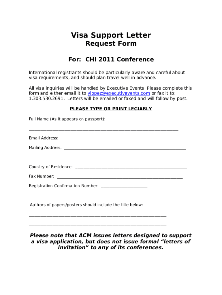 Visa Support Letter Request For Doc Template | pdfFiller