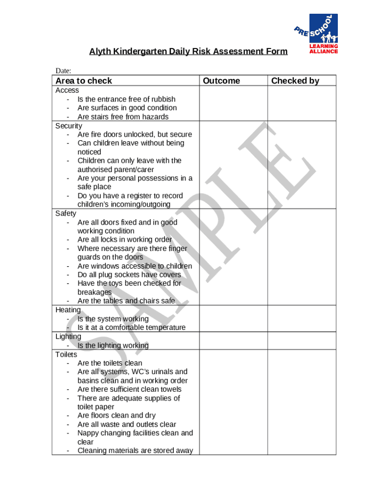 Daily Risk Assessment For Crches Doc Template | pdfFiller