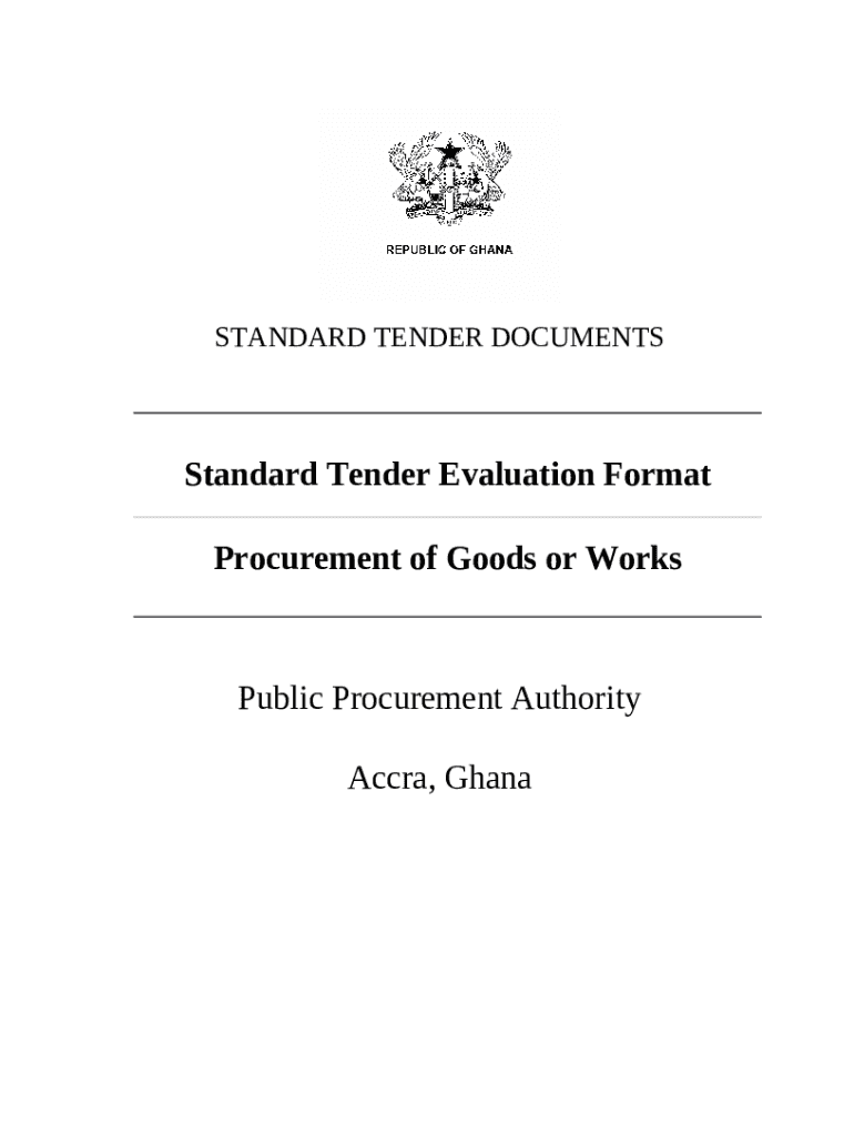 Standard Tender Evaluation For Good and WorksPDF Doc Template | pdfFiller