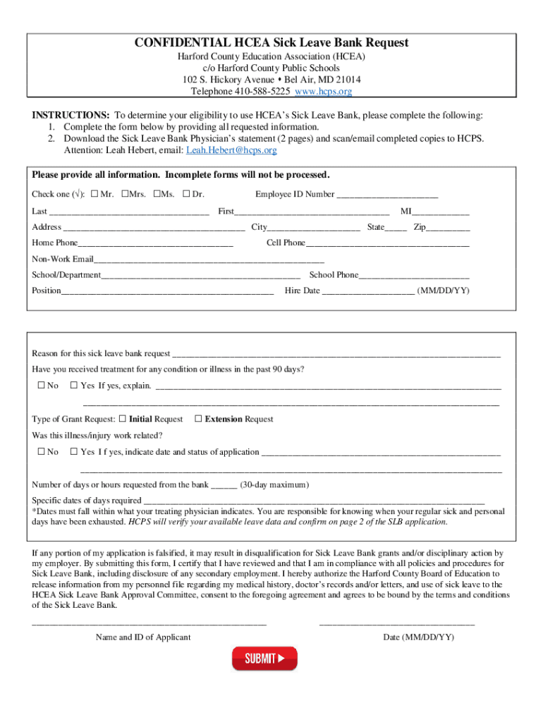 Fillable Online HCEA Sick Leave Bank Request Fax Email Print - pdfFiller