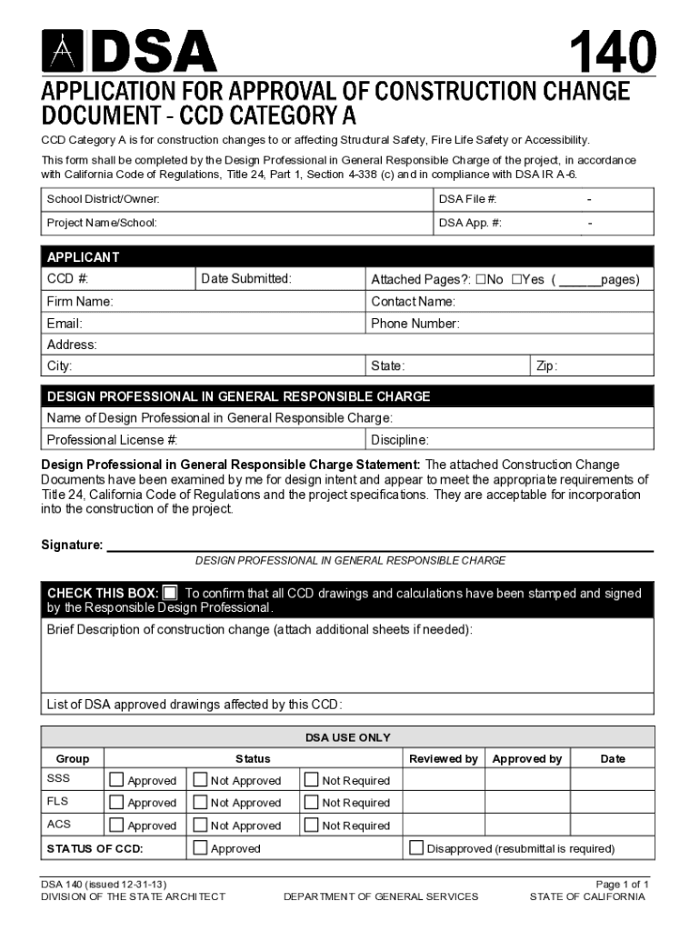 Fillable Online Form Dsa 140. California Department of General Services ...