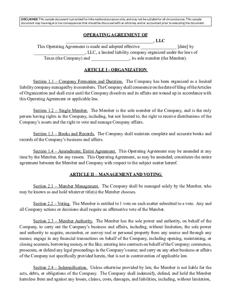 Fillable Online LLC This Operating Agreement is made and adopted ...