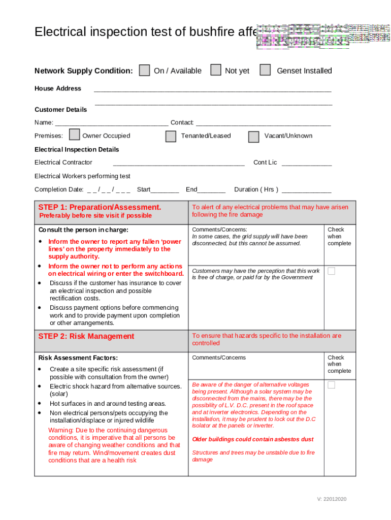 Electrical inspection test of bushfire affected installations Doc ...