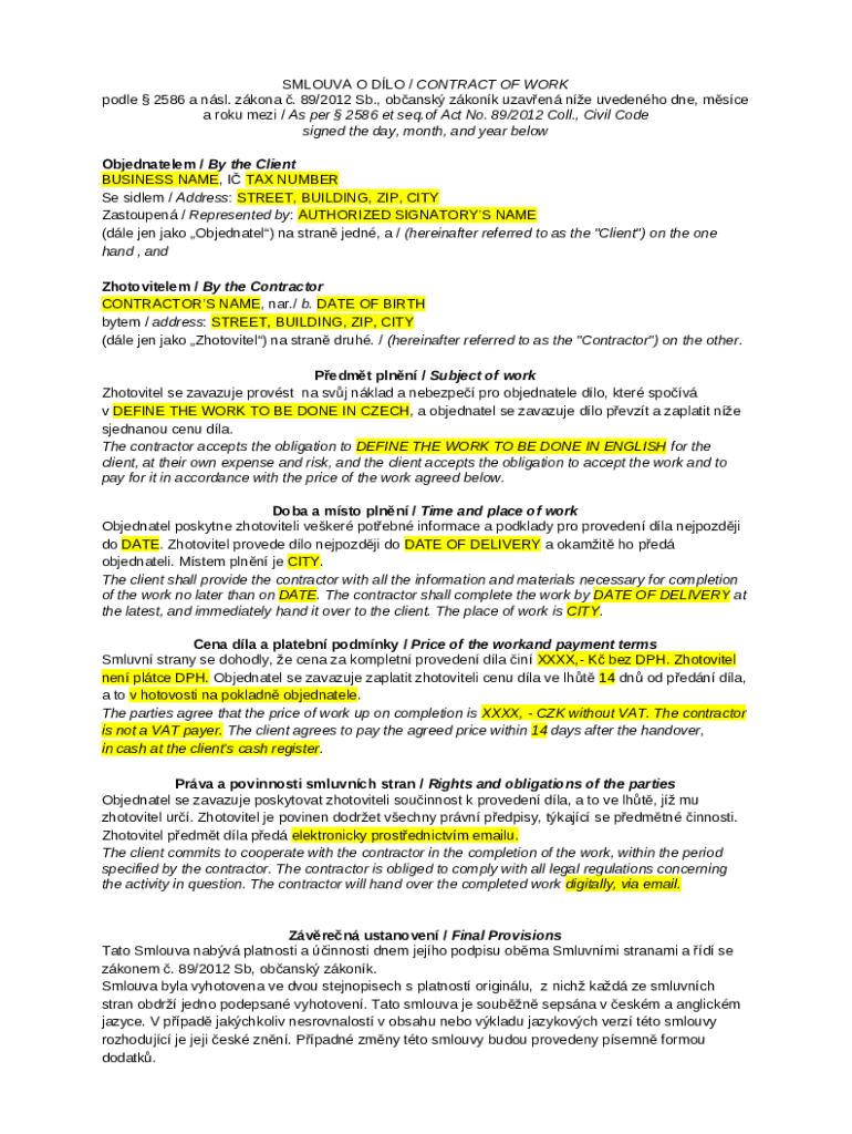 TEMPLATE-Contract-of-work-Smlouva-o-dilo.docx Doc Template | pdfFiller