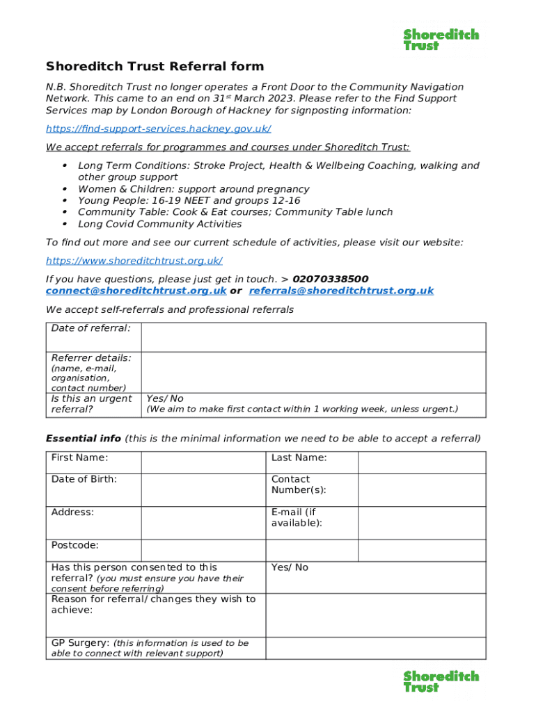 Shoreditch Trust Referral Doc Template | pdfFiller