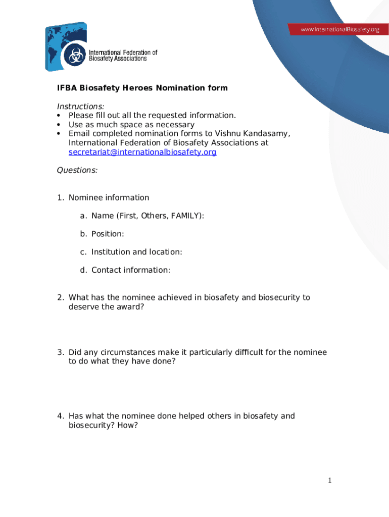 IFBA, International Federation of Biosafety Associations Doc Template | pdfFiller
