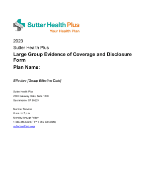Fillable Online 2023 Sutter Health Plus Large Group Evidence of ...