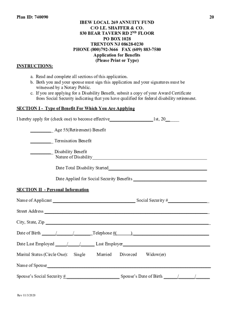 Fillable Online Welcome to the IBEW Local 269 Benefit Plans Website Fax ...