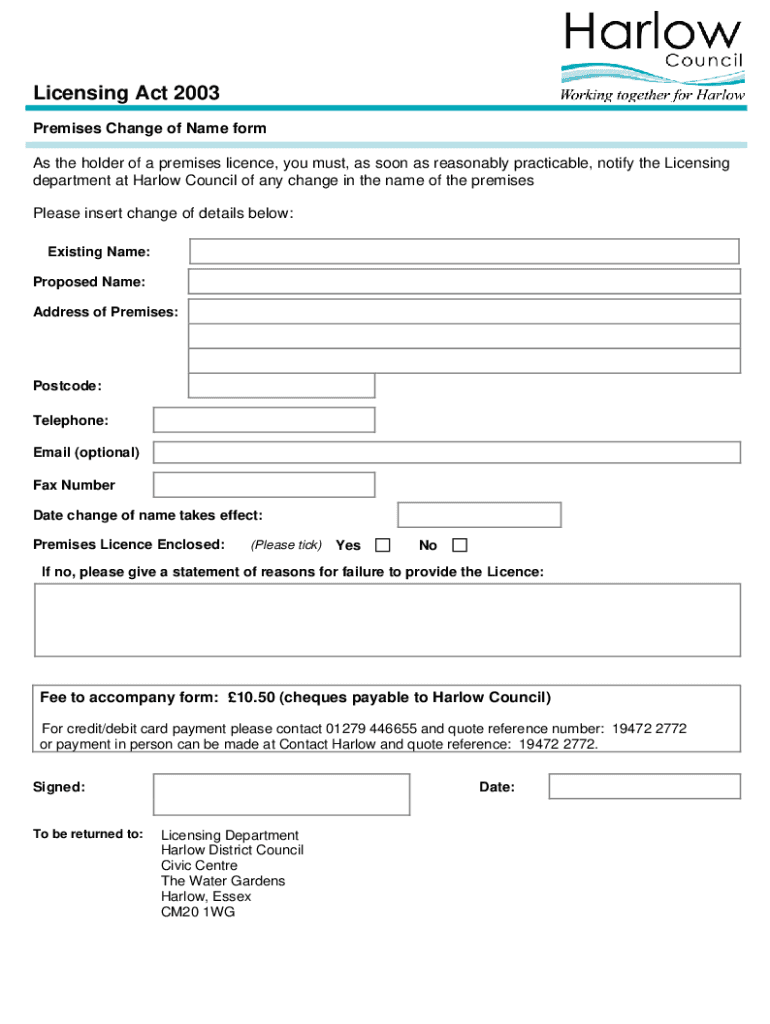 Fillable Online change of premises name form.pdf Fax Email Print ...