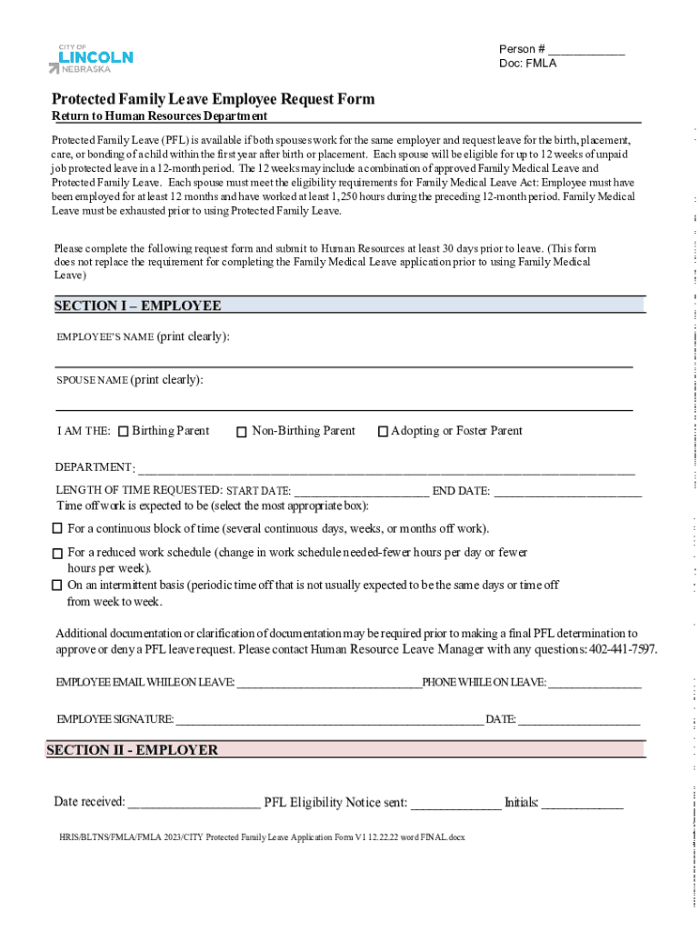 Fillable Online Protected Family Leave Employee Request Form Fax Email ...