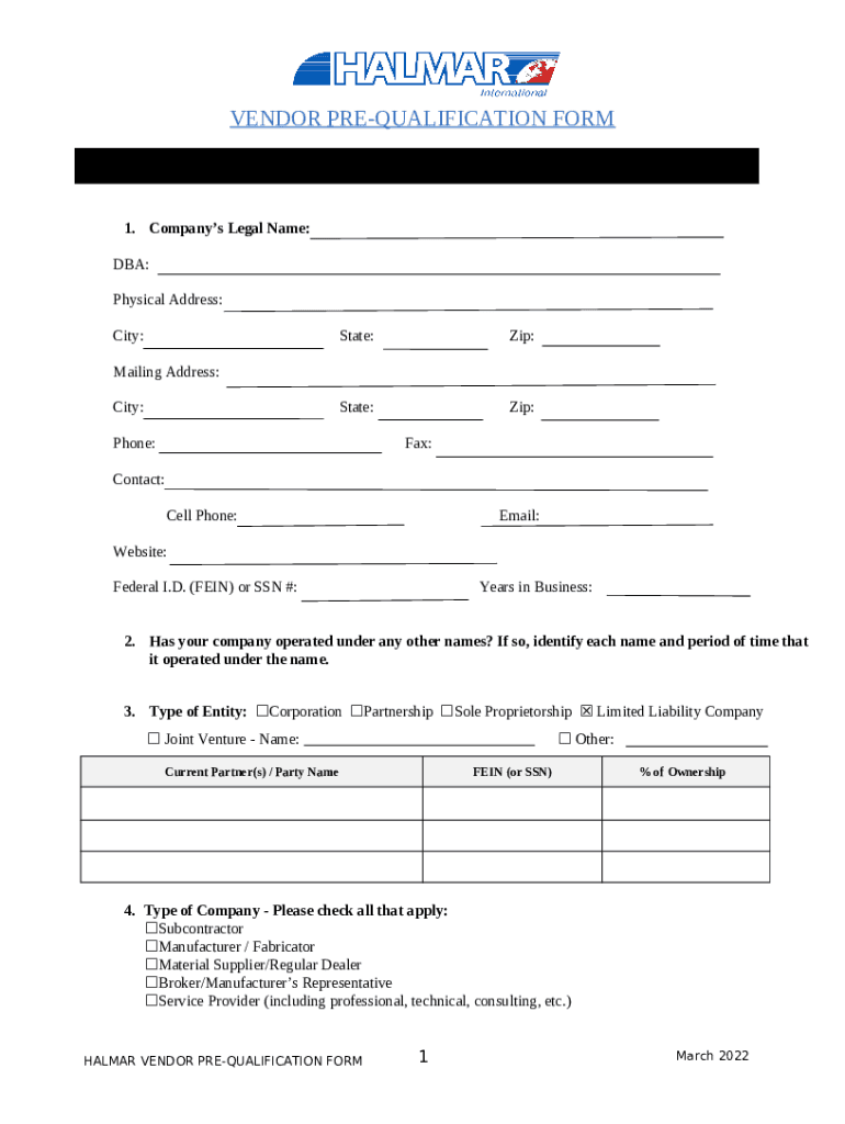 vendor pre-qualification part i: general ination Doc Template | pdfFiller