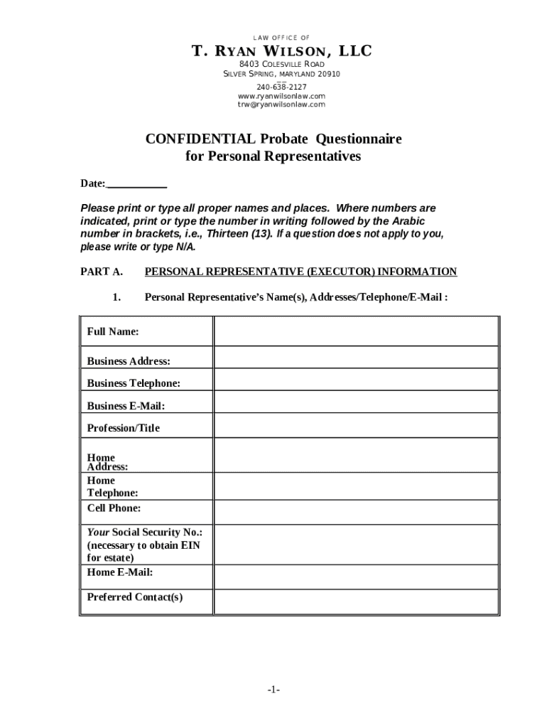 Estate Probate and Trust Administration Questionnaire Doc Template ...
