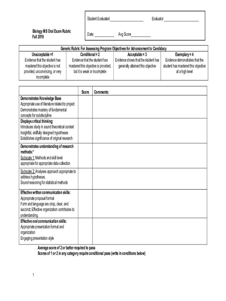 Fillable Online Comprehensive Exam Oral Presentation Scoring Rubric Fax ...