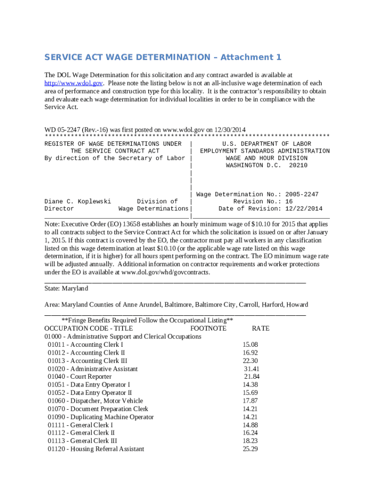 SERVICE ACT WAGE DETERMINATIONAttachment 1 Doc Template | pdfFiller