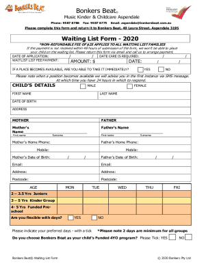 Fillable Online Waiting List Form - 2020 Fax Email Print - pdfFiller