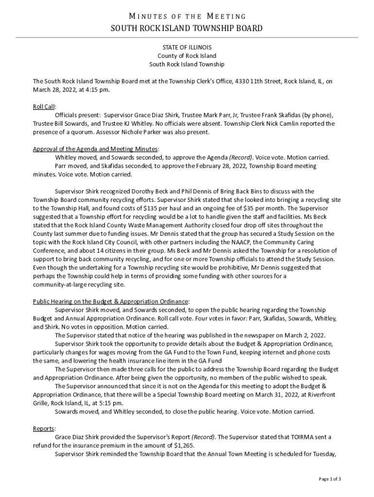 Fillable Online Officials present: Supervisor Grace Diaz Shirk, Trustee ...