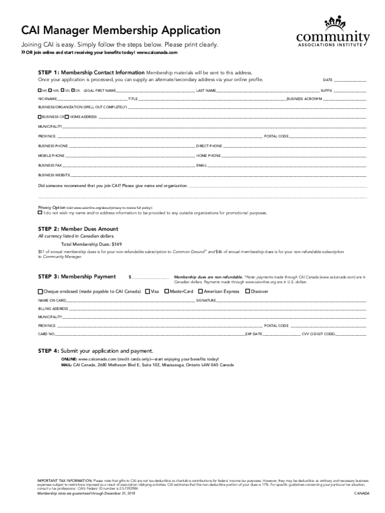 Fillable Online Joining CAI is as Easy as 1 2 3! Fax Email Print ...