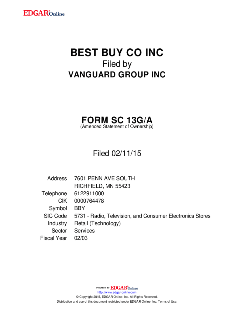 Fillable Online BEST BUY CO INC. FORM SC 13G/A (Amended Statement of ...