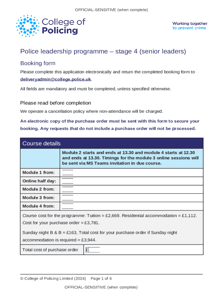 Police leadership programme - stage 4 booking Doc Template | pdfFiller