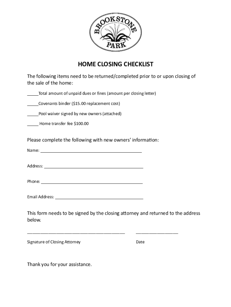 Fillable Online Closing on House Checklist For Buyers and Sellers Fax ...