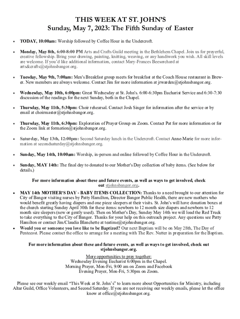 Fillable Online St. John's Episcopal Church - The Fifth Sunday of Easter Fax Email Print - pdfFiller
