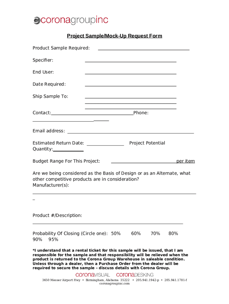 Project Sample/Mock-Up Request Doc Template | pdfFiller