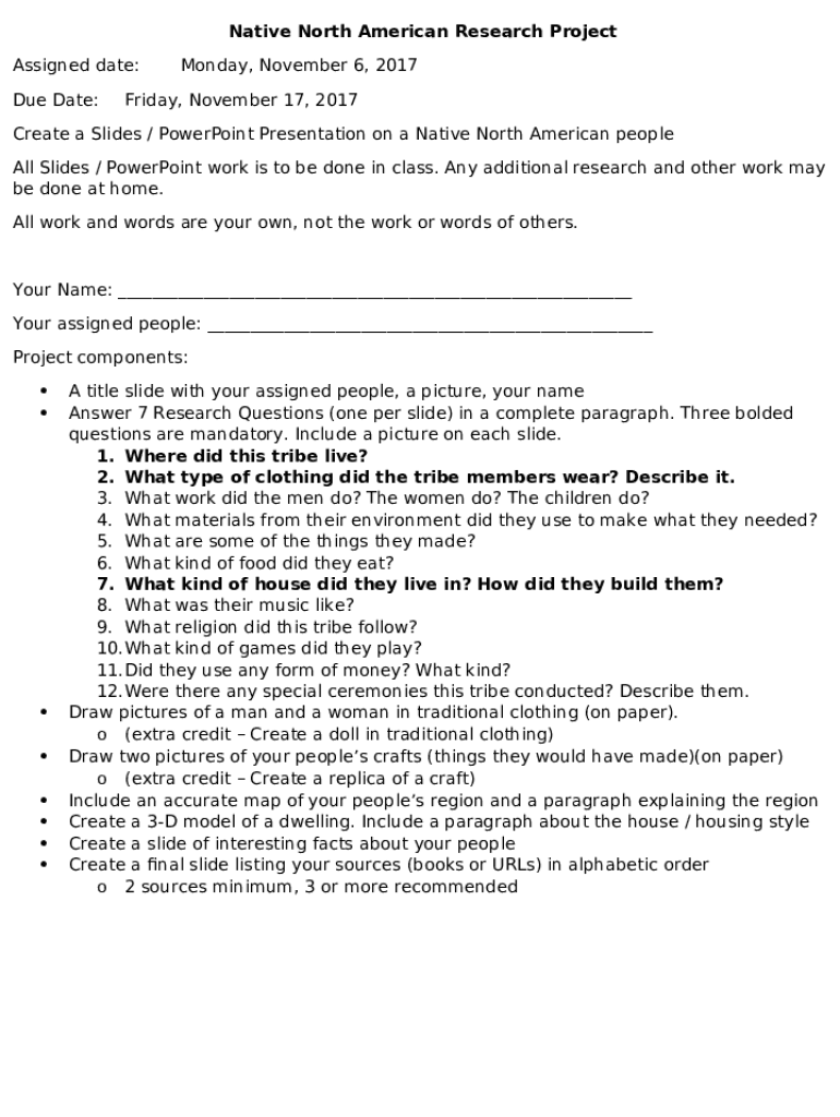 Native North American Research Project. ... Doc Template | pdfFiller