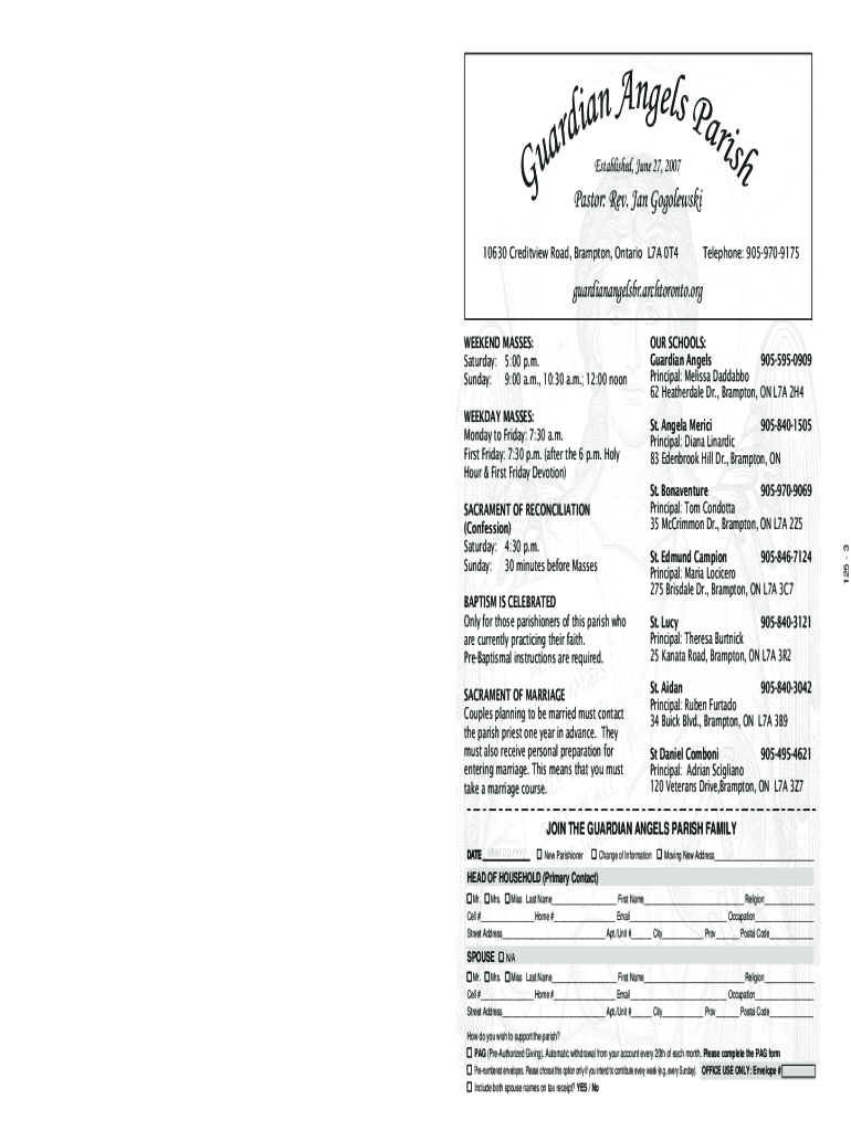 Fillable Online Guardian Angels Parish, Brampton ... - Archdiocese of ...