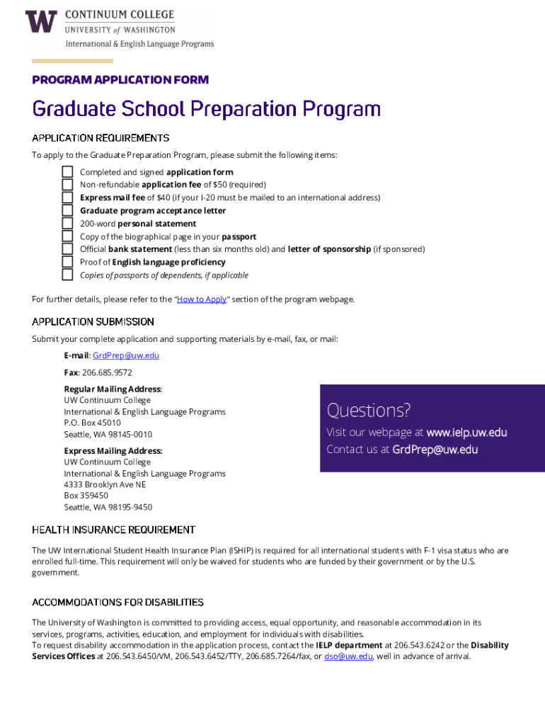 Fillable Online Program Application Form - UW IELP - University of ...