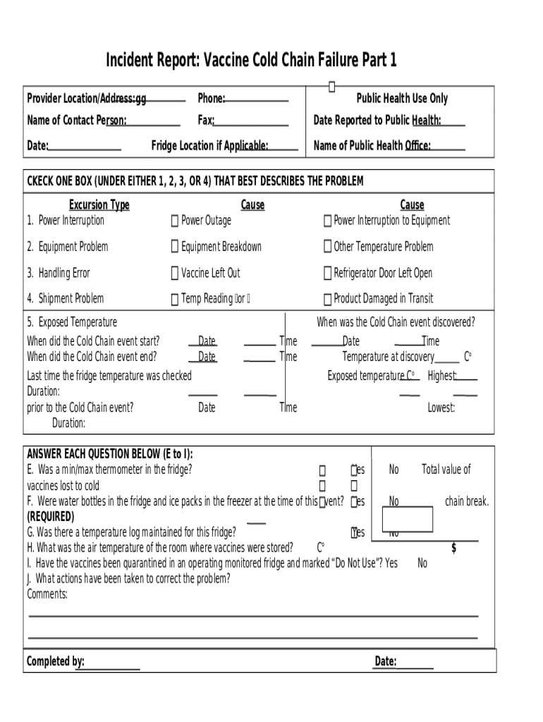 Cold Chain Incident - Vaccine Inventory Doc Template | pdfFiller