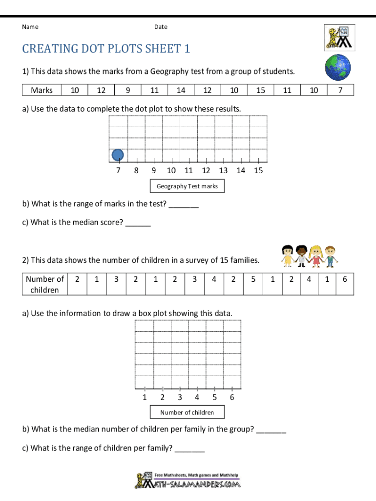 Fillable Online CREATING DOT PLOTS SHEET 1 1) This data shows the ...