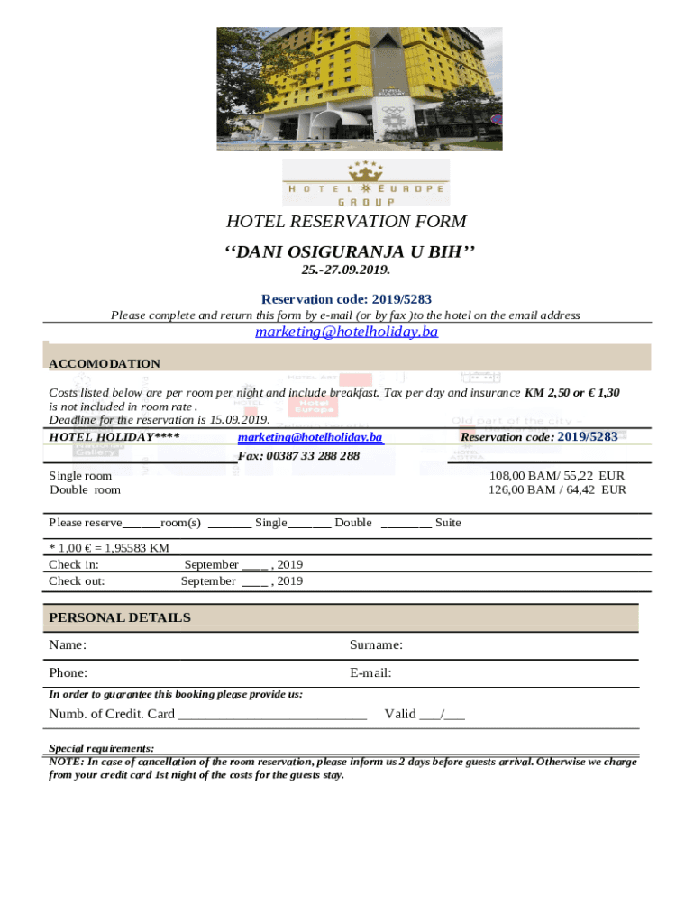 Hotel Reservation Form - Blank Fillable Template | Fill Out, Print ...