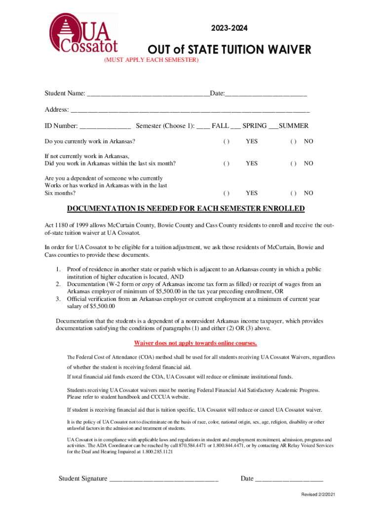 Fillable Online Waivers and Tuition Classification Fax Email Print - pdfFiller