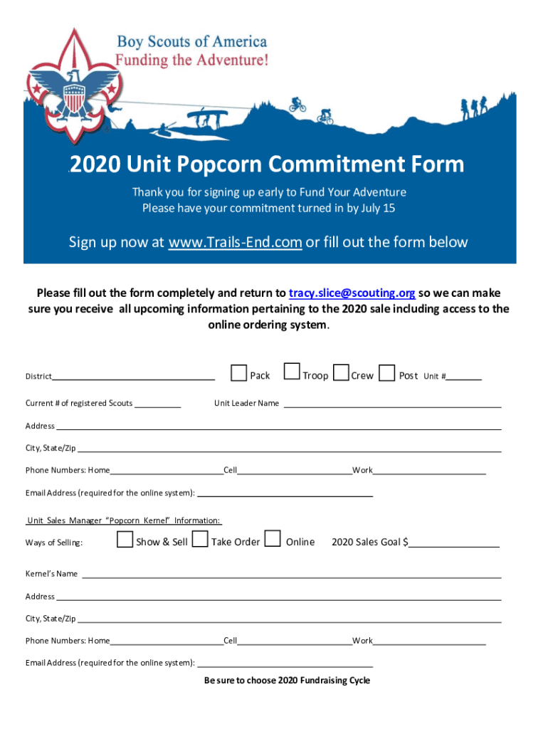 Fillable Online .2020 Unit Popcorn Commitment Form Fax Email Print ...